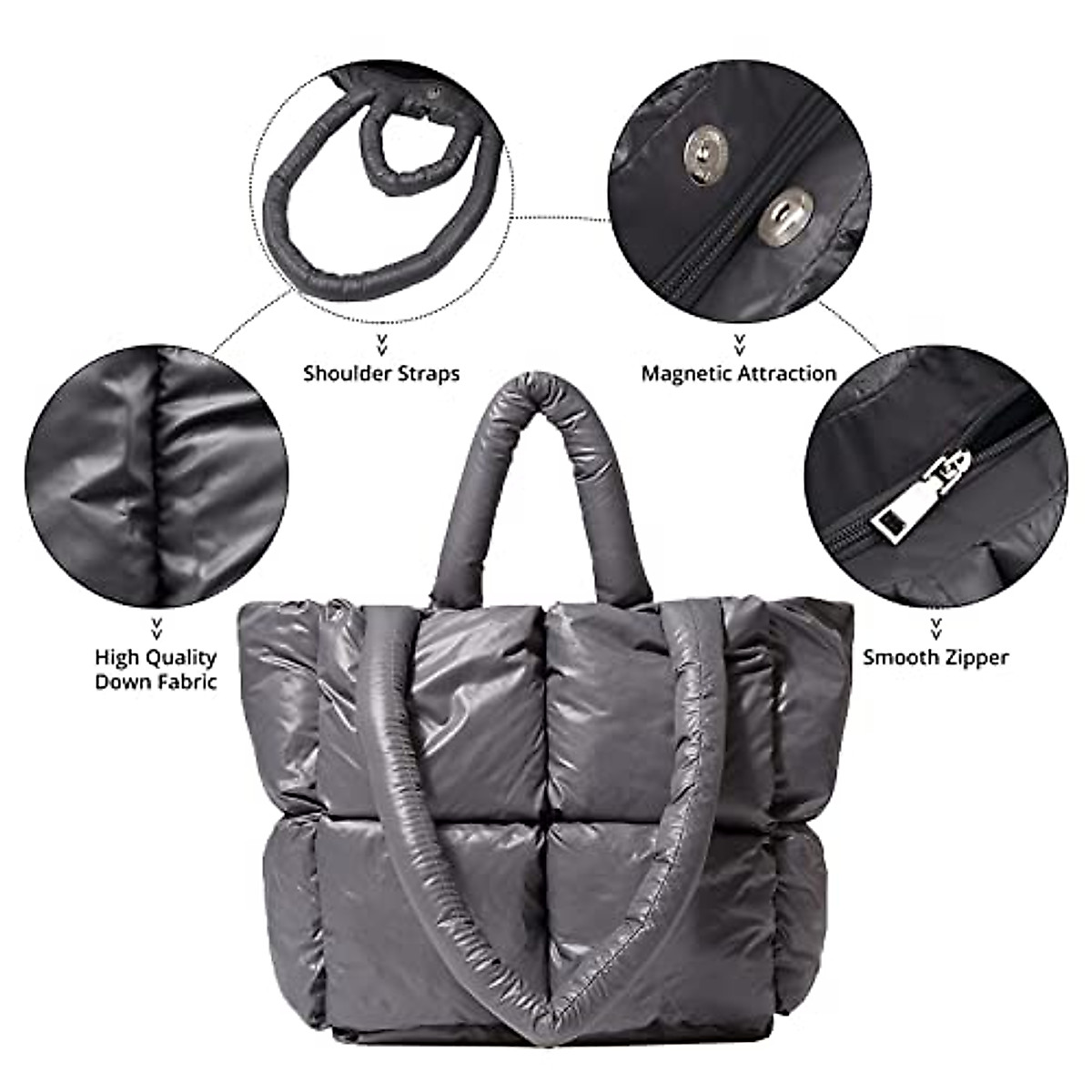 Women Large Quilted Tote Bag, Ladies Winter Soft Quilted Shoulder Bag, Down Shoulder Bag Ladies Handbag Chic Purses Winter Pillow