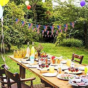 Whaline 30pcs Large USA Patriotic Bunting Banner American July 4th Triangle Flag Garlands Star-Spangled Pennant String Banner for Independent Day Party Grand Opening Home Office Decoration