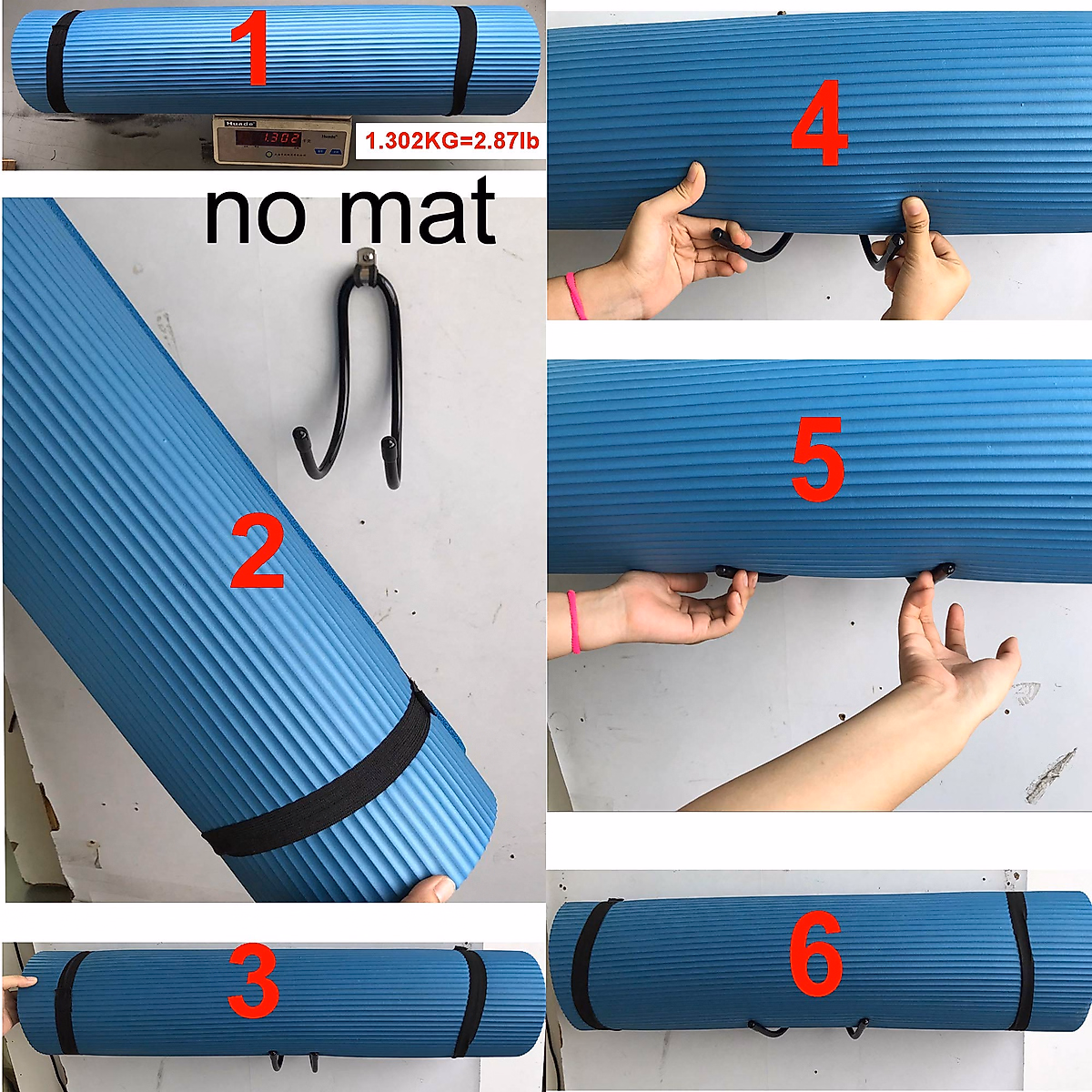 YYST Yoga Mat Foam Rollers Wall Rack Wall Storage Mount Wall Holder Storage Shelf for Foam Rollers and Yoga Mat, Up to 8 Inch Diameter - No Mat -4/PK