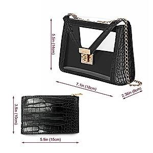 Ayliss Mini Clear Crossbody Purse Bag Crocodile 2 in 1 Transparent Shoulder Bag Clutch Clear Stadium Purse Handbags Chain (Mini,Black)