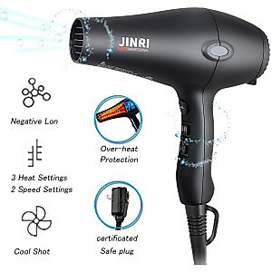Hair Dryer, 1875W Blow Dryer, Ionic Hair Dryers with Diffuser and Concentrator Attachment, Fast Dry Light Weight Low Noise Hairdryer