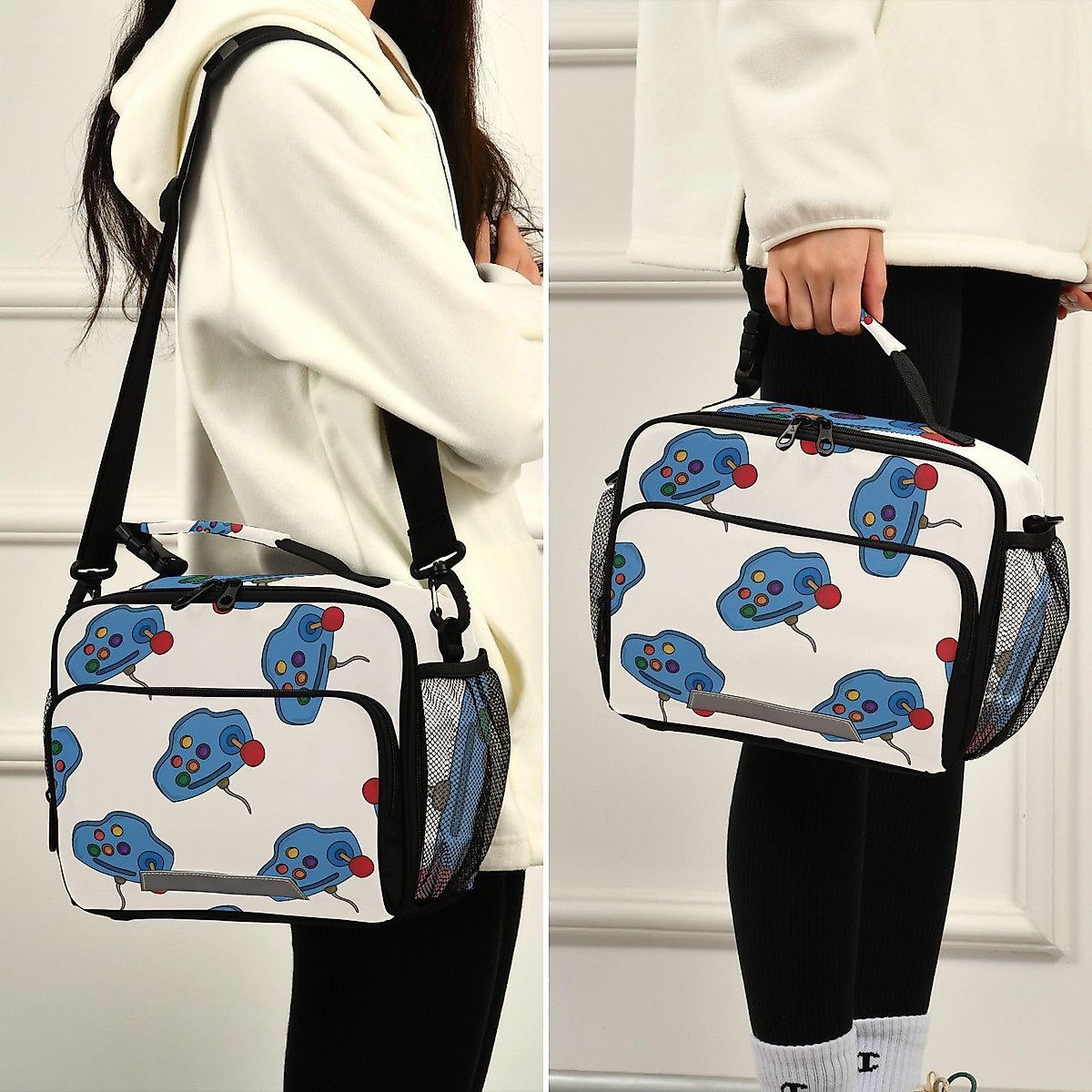 Game Joystick Control Lunch Bag for Women Men Cartoon Gamepad Insulated Cooler Tote Bag with Adjustable Shoulder Strap Large Capacity Reusable Leakproof Picnic Lunch Box Outdoor for Adult Office