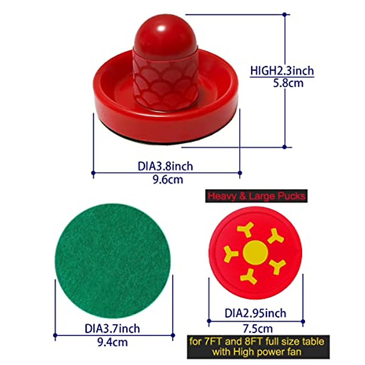 Joovon Air Hockey Pushers and Air Hockey Pucks, Non-Slip Strikers and Dynamic Pucks for Air Hockey Table Game for Adults,Replacement for 7ft and 8ft Fullsize Tables (Red and Blue with 2.95" Pucks)