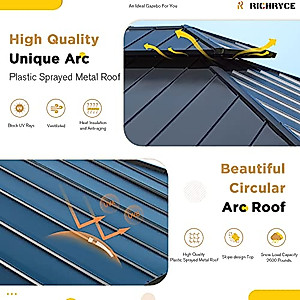 RICHRYCE 13' x 15' Solid Wood Gazebo, Hardtop Gazebo Plastic Sprayed Metal Roof Outdoor Gazebo Canopy Double Vented Roof Pergolas Wood Frame with Netting and Curtains for Garden, Patio, Lawns