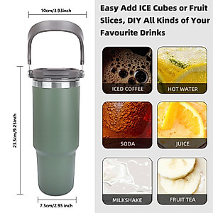 Riley Joy 30 oz Tumbler with Handle and Straw Lid, Insulated Stainless Steel Double Walled Vacuum Water Bottle for Office, Home, Sport or Car, Travel Mug for Hot and Cold