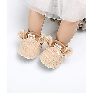 LAFEGEN Infant Baby Boys Girls Slipper Stay On Non Slip Soft Sole Newborn Booties Toddler First Walker Crib House Shoes 0-18 Months, 01 Khaki, Baby Slipper 6-12 Months Infant
