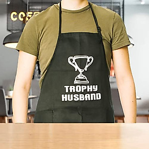 Funny Guy Mugs Trophy Husband Adjustable Apron with Pockets - Funny Apron - Perfect For Kitchen BBQ Grilling Barbecue Cooking
