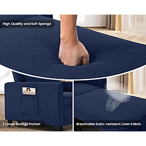 SEJOV Sleeper Chair, 4-in-1 Convertible Sleeper Sofa Bed with Adjustable Backrest, Corduroy Pull Out Chair Bed Single Recliner for Living Room, Bedroom, Apartment, Office, Small Space, Navy Blue