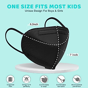 Kids Kn95 Disposable Face Masks - 50 Pack Breathable Protective Colored KN95 Children Face Masks，5 Layers Safety Cup Dust Masks Unisex Set for Girls Boys Multicolor-1