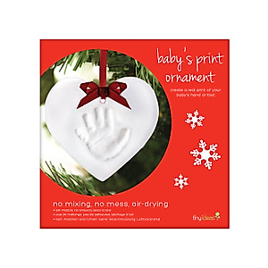 Tiny Ideas Newborn Heart Christmas Ornament, Holiday Baby's Handprint or Footprint Ornament, Baby's First Christmas, Clay Print Keepsake for Baby Girl Or Baby Boy, with Included Red Ribbon