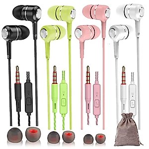 kolodosa Ear Buds for Laptop - 4 Pack Earphones with mic Wired Headphones and Microphone Sport Gym Running Workout Earbuds fits iPhone Android Kids Computer PL 3.5 Jack chromebook pc