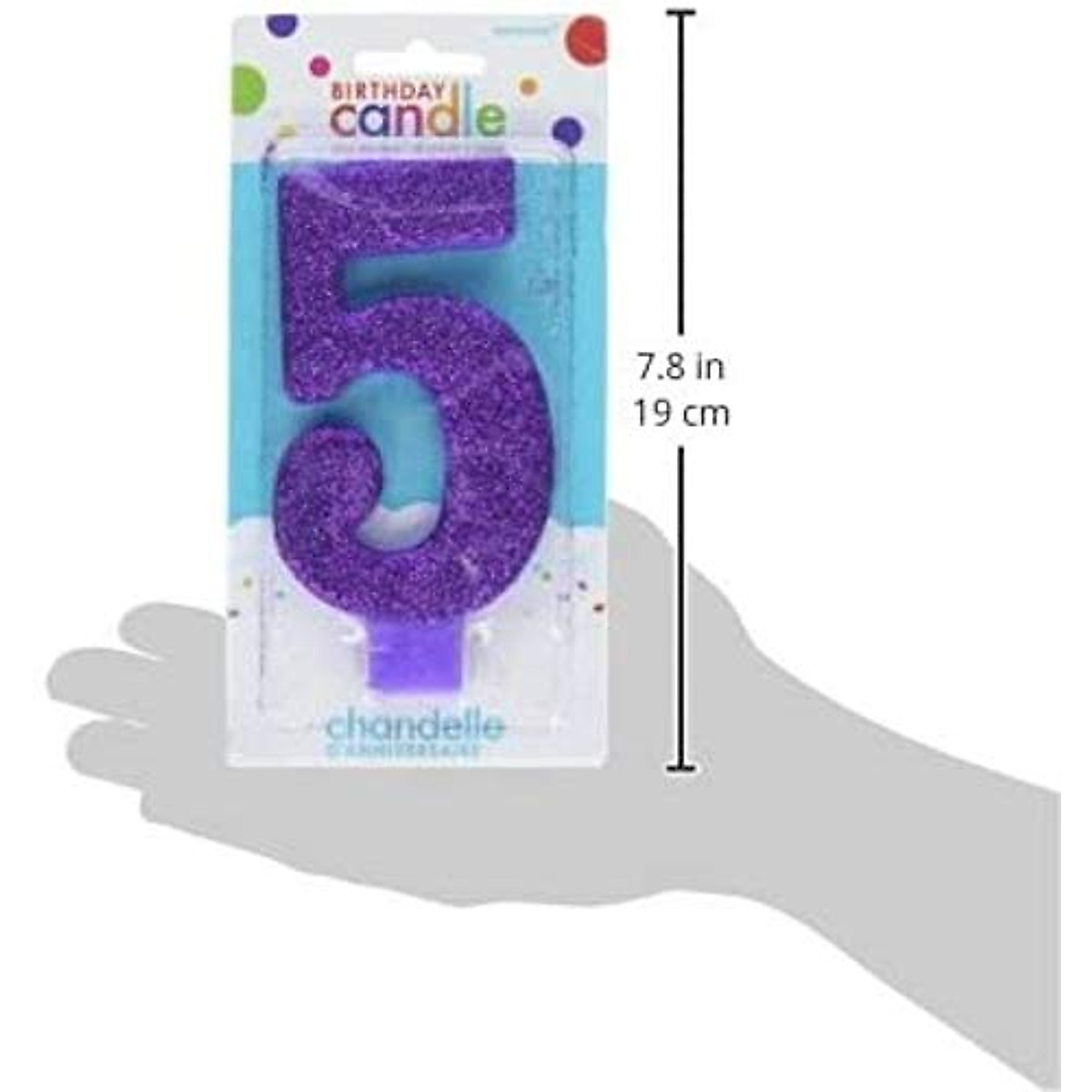 Amscan #5 Large Glitter Birthday Candle | Purple | Party Supply | 1 piece