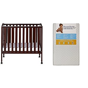 Dream On Me 3 in 1 Portable Folding Stationary Side Crib with Dream On Me 3 Portable Crib Mattress, White