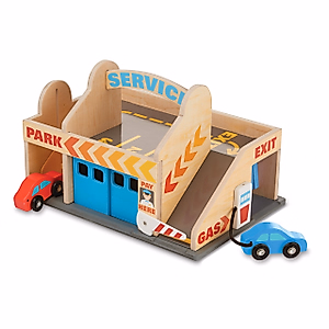 Melissa & Doug Service Station Parking Garage With 2 Wooden Cars and Drive-Thru Car Wash