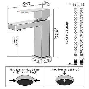 Modern Bathroom Faucet, Kamoson Single Hole Bathroom Sink Brushed Nickel Stainless Steel Fashion Square Faucet Safe Water Supply, Vanity Basin Mixer Tap with Deck Mount