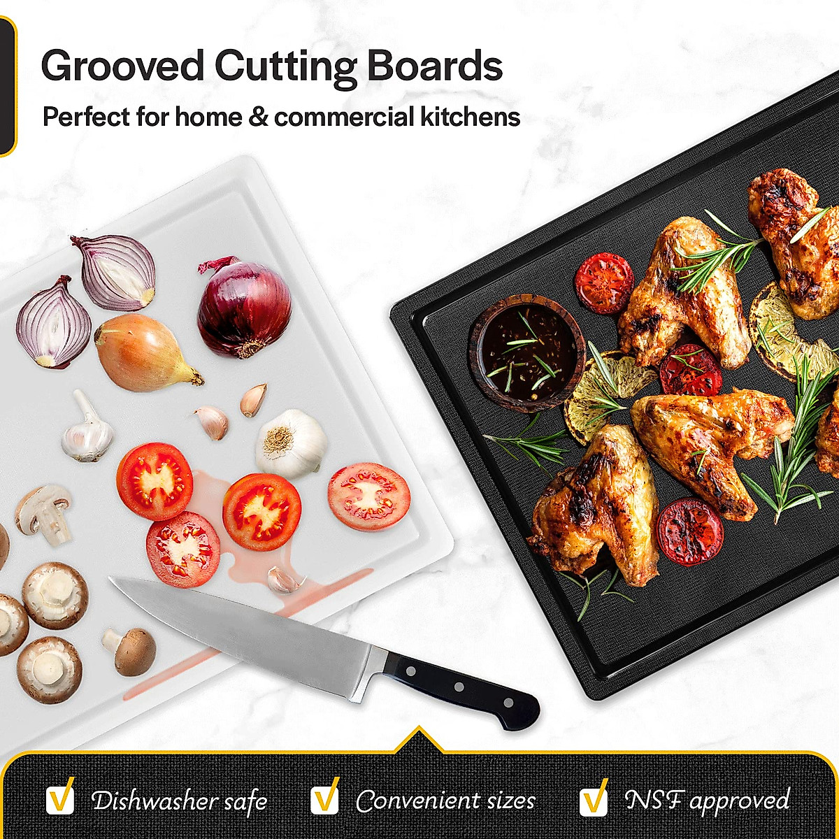 Thirteen Chefs Plastic Cutting Board with Juice Groove - Extra Large Cutting Board for Meat, Grilling, BBQ, Smoking, Fruit, and More - 30" x 18" x 0.5" - Black