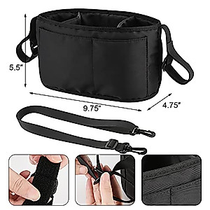 Beautyflier Universal Baby Stroller Organizer with Insulated Cup Holder and Shoulder Strap, Fits for Stroller like Uppababy, Baby Jogger, Britax, Bugaboo, BOB, Umbrella and Pet Stroller, Pockets for Carrying Diaper, Phone, Keys, Toys and Snacks (Black)
