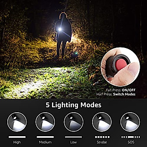 Lepro LED Flashlight with Clip, LE2050 Flashlight High Lumens, 5 Lighting Modes, Zoomable, Waterproof, Lightweight Flash Lights/Flashlights for Emergencies,Camping, Powered by AAA Battery