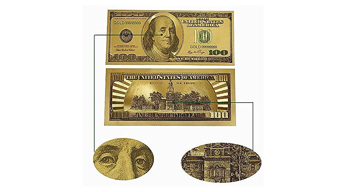 Gold Dollar Bill Bookmarks - 5 Pack 24k Gold Foil Collectibles