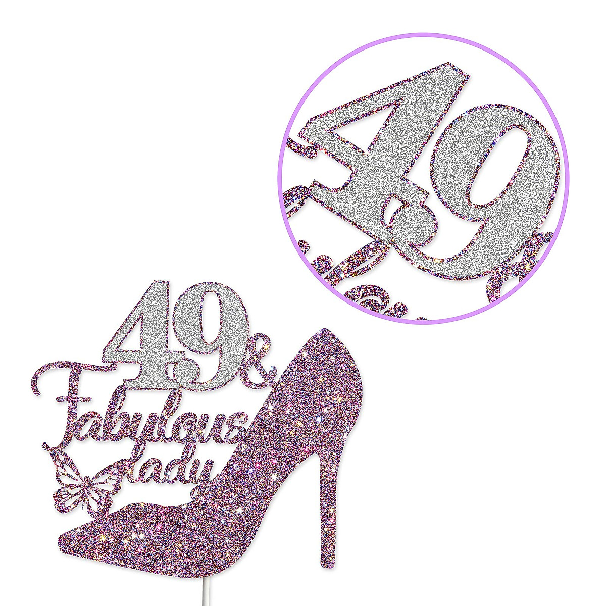 Dalaber 49 & Fabulous Cake Topper, Happy 49th Birthday Party Decoration Supplies Photo Booth Props, 49 & Fabulous Lady Cake Decor - Mix Purple Glitter