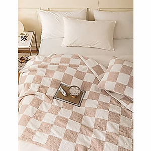 Ultra Soft Cozy Buffalo Checkerboard Grid Fluffy Microfiber Knitted Throw Blanket Lightweight Fleece Checkered Blanket for Sofa Couch Bed Travel Cream 51"X63"