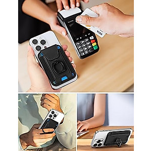 3-in-1 Magnetic Wallet with Phone Grip, Compatible with MagSafe Wallet and Phone Stand, Leather Privacy Flap, Magnetic Phone Wallet Holder with Phone Ring for iPhone 14/13/12 Series, 7 Cards, Black