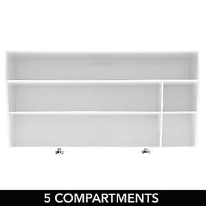 mDesign Plastic Makeup Storage Organizer with 2 Drawers and 5 Divided Sections for Bathroom, Vanity, Cabinet, Countertops - Storage for Cosmetics, Brushes, Blush - Lumiere Collection - White/Clear