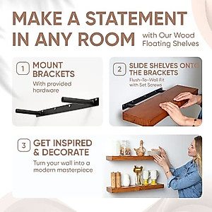 Homeforia Rustic Farmhouse Floating Shelves - Bathroom Wooden Shelves for Wall Mounted - Thick Industrial Kitchen Wood Shelf - 24 x 6.5 x 1.75 inch - Set of 2 - Honey Oak Color