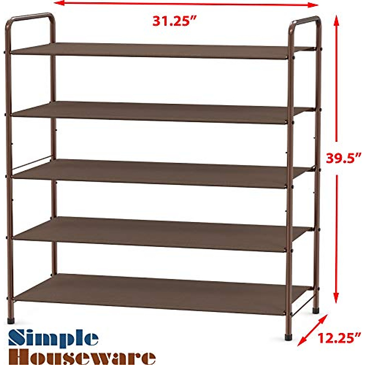 Simple Houseware 5-Tier Shoe Rack Storage Organizer, Bronze