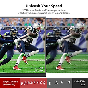 Z-Edge UG34W 34-inch Gaming Monitor, 165Hz Refresh Rate/1ms Response Time, Frameless Ultrawide Monitor, 3440 x 1440 Display, 21:9 Aspect Ratio, AMD FreeSync Technology