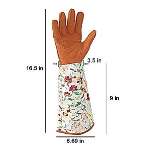 Ruibo Leather Rose Gardening Gloves/Thorn Proof Pruning Gloves With Puncture Resistant Long Sleeve Polyester Print Cuff/For Blackberry Plants Rose Bush Women