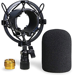 AT2020 Shock Mount with Pop Filter - Foam Windscreen with Microphone Shockmount Reduces Vibration Noise and Blocks Out Plosives for Audio Technica AT2020 AT2035 ATR2500 Condenser Mic by YOUSHARES