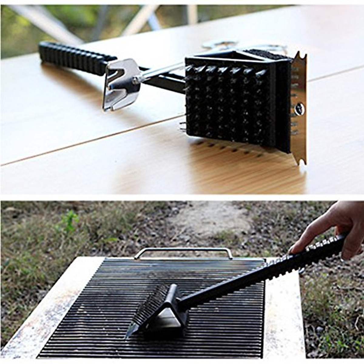 GEZICHTA Barbecue Grill Brush and Scraper –Grill Brush and Scraper Best BBQ Brush for Grill, Stainless Steel Scraper Wire 3 in 1 Bristles Grill Cleaning Brush