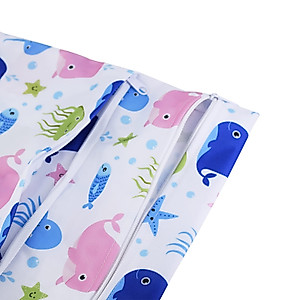 3 Pcs Cloth Diaper Wet Dry Bags Waterproof Reusable Travel Daycare Baby Pump Parts Bag for Swimsuits Clothes with Zipper (Whale + Sailing + Anchor)