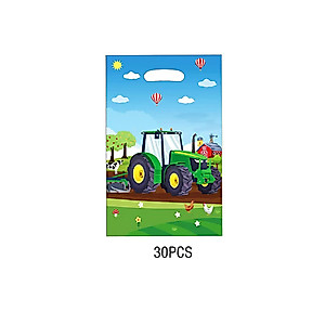 ALLPICK 30pcs Farm Tractor Tote Bag Packs Goodie Bags Treat Bags Candy Bags Party Favors Tractor Bags for Kids Birthday Baby Shower Tractor Theme Party, Green