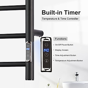 SHARNDY Towel Warmer with Built-in Timer ETW29 for Bathroom Wall Mounted Bath Towel Heater Plug-in Electric Heated Towel Rack Black