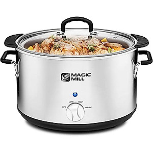 Magic Mill Extra-Large 10 Quart Slow Cooker With Metal Searing Pot & Transparent Tempered Glass Lid Multipurpose Lightweight Slow Cookers, Pot is Safe to Put the On the Flame, Dishwasher Safe