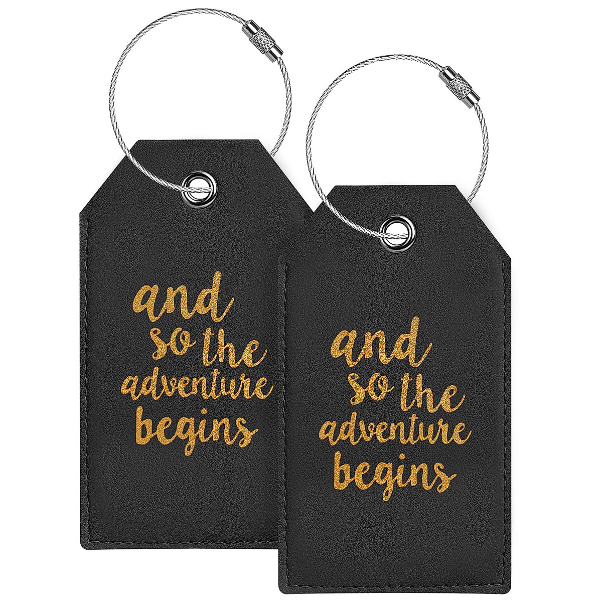 Casmonal Luggage Tags with Full Back Privacy Cover w/Steel Loops (Black 02 pcs Set)