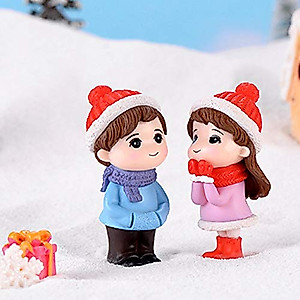 Jiecikou Lovely Snowman Model Miniature Figurine DIY Bonsai Xmas Landscape Fairy Garden Decor Blue Couple Yellow Snowman