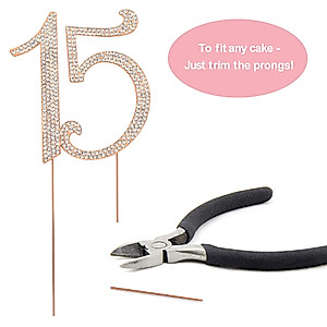 15 Cake Topper - Premium Rose Gold Metal - 15th Birthday or Anniversary Party - Sparkly Rhinestone Quinceanera Cake Topper Decoration Makes a Great Centerpiece - Now Protected in a Box