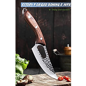 Kitory Meat Cleaver 6 inch,Viking Knife Forged Boning Knife Butcher Fishing Filet & Bait Knife, Full Tang Hammered HC Stainless Blade Walnut Wood Handle Kitchen Knife for Home, BBQ, Camping, Deboning