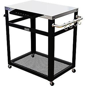 NUUK Double-Shelf Rolling Outdoor Dining Cart Table, 20" x 30" Stainless Steel Commercial Multifunctional Kitchen Food Prep Worktable on Wheels w/Adjustable Storage Tray & Waterproof Protective Cover