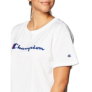 Champion womens Cropped Tee, Script Logo T Shirt, White-550757, Medium US