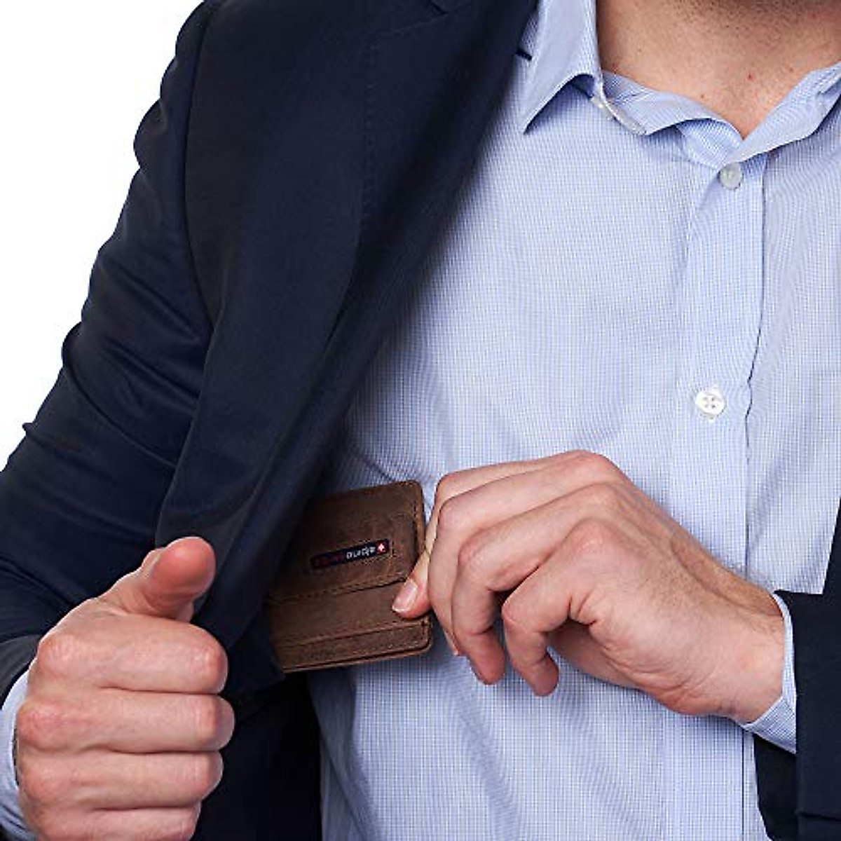 Alpine Swiss Dermot Mens RFID Safe Money Clip Front Pocket Wallet Leather Comes in Gift Box Distressed Brown