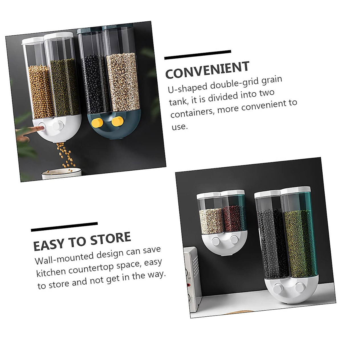 CIYODO 1pc Mounted Wall- Sugar Grain Household Capacity Kitchen Dry Rise Tea Flour Dispenser Storage Home Containers Double Seasoning Container Canister Restaurant Countertop Food