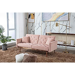 Convertible Sofa Bed Loveseat, Adjustable Couch Bed Folding Loveseat Bed Daybed Guest Bed, Modern Futon Sofa Bed Velvet Sofa,Small Love Seat Sofa for Living Room, (Pink)