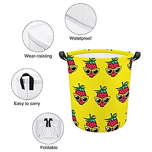 Skull Strawberry Large Laundry Basket Hamper Bag Washing with Handles for College Dorm Portable