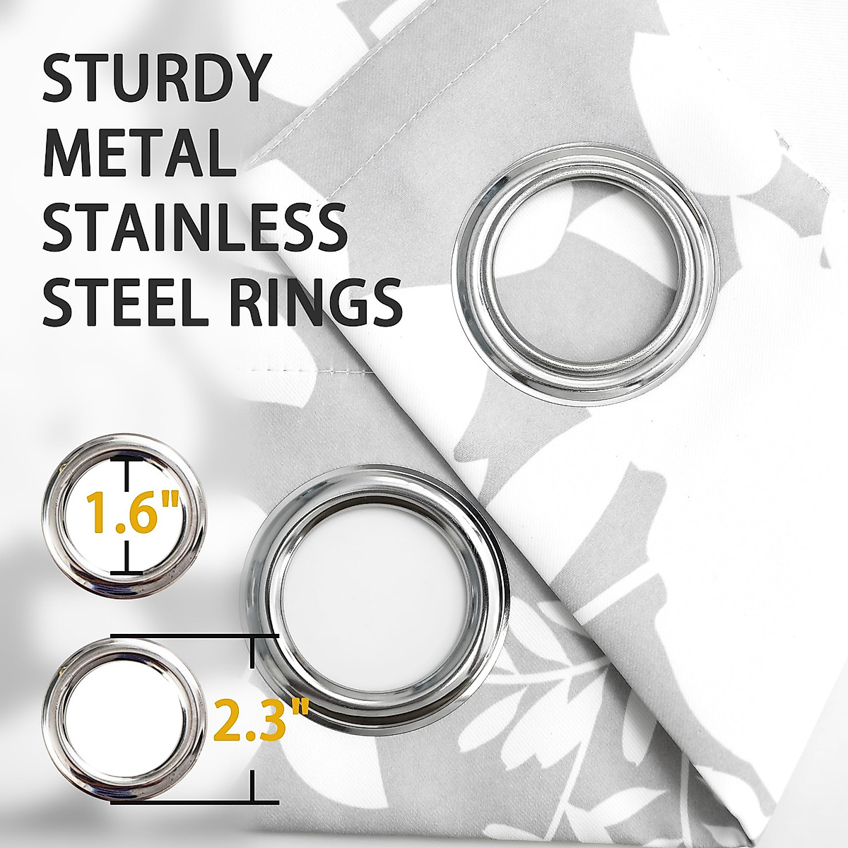 DriftAway Floral Delight Botanic Pattern Room Darkening Thermal Insulated Grommet Unlined Window Curtains Set of 2 Panels Each 52 Inch by 84 Inch Gray