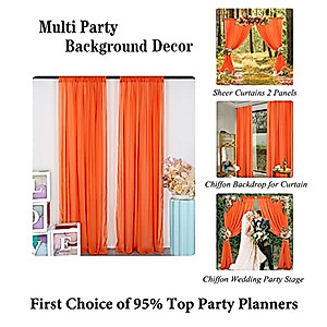 Orange Chiffon Backdrop Curtain 10FT Sheer Curtains 2 Panels 29x120-Inch Chiffon Fabric Drapes for Wedding Ceremony Voile Curtains Photography Backdrop Drapes Party Stage Decoration