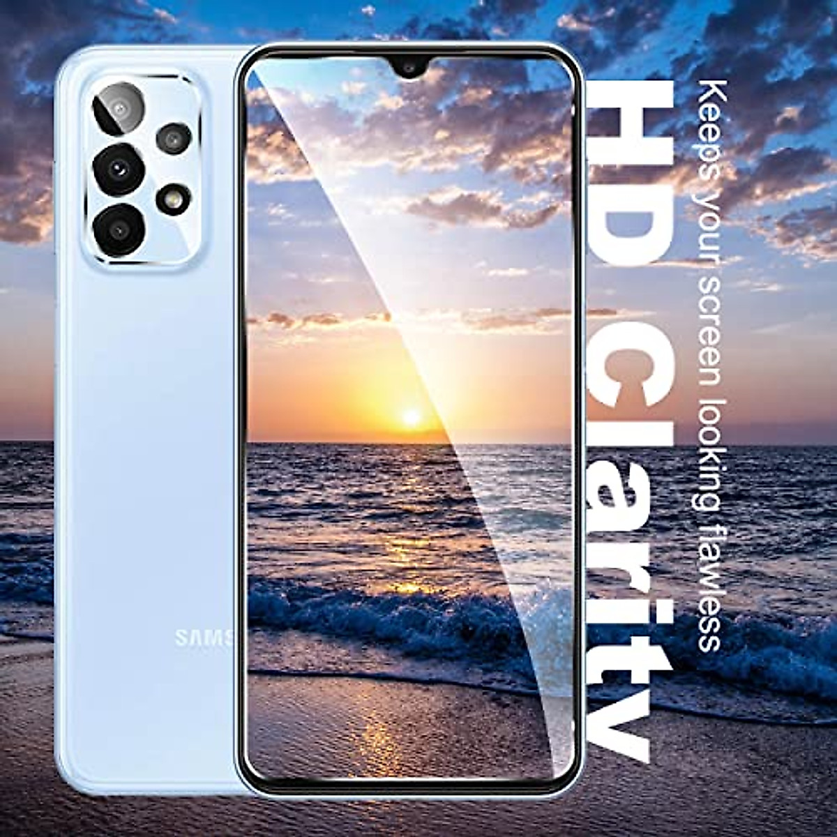 Cizerin 4 Pack Screen Protector for Samsung Galaxy A23 5G/4G 6.6 inch - 2 Pack Tempered Glass Screen Protector and 2 Pack Camera Lens Protector - Shatter Proof- HD Clarity